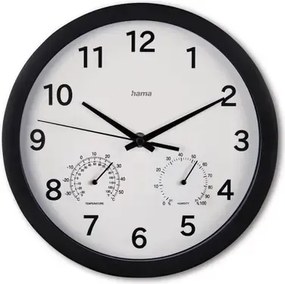 Hama Malta nástěnné hodiny 25 cm černá / tichý chod / teploměr/vlhkomě