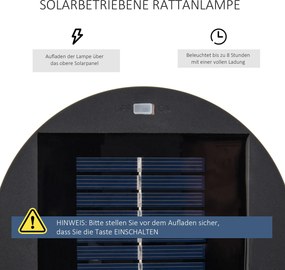 Solární lampa Outsunny, zahradní lampa, ratanové solární světlo, automatické LED, hnědá, 21,5 x 21,5 x 61 cm | Aosom
