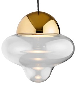 Závěsné svítidlo LED Nutty XL, čirá / zlatá barva, Ø 30 cm, sklo