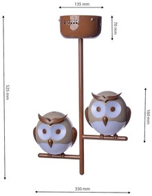 Dětské stropní svítidlo Owl, 2x hnědé plastové stínítko, br