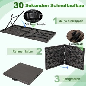 Costway Skládací kempingový stůl s HDPE stolní deskou a rukojetí – – 152 × 70 cm