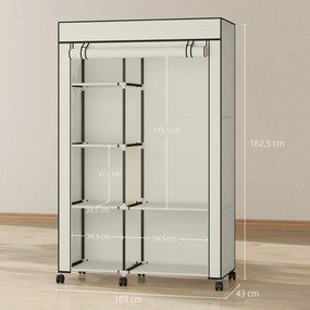 HOMCOM textilní šatní skříň s tyčí na ramínka a otevřenými policemi, 103 × 43 × 162,5 cm — krémová