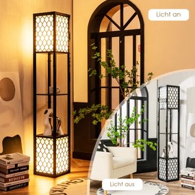 Costway Polička na stojací lampu Samostatně stojící dvojitá lampa s dřevěnou