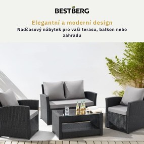 4dílná sada zahradního ratanového nábytku BestBerg Roma BBRF-1005BL / černá/šedá
