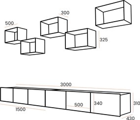 GAB Obývací stěna LORONA 32, Bílá/Zlatý dub 300 cm