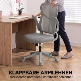 HOMCOM Ergonomická kancelářská židle z mesh, otočná židle s vysokým opěradlem a sklápěcími područkami, s houpací funkcí, šedá