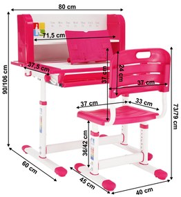 Rostoucí psací stůl a židle Creativ růžová/bílá