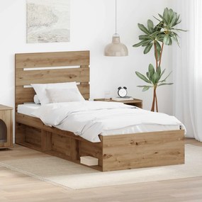 Rám postele Umělecký dub 90 x 190 cm Masivní borové dřevo 3411799