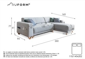 Šedá rozkládací/s úložným prostorem rohová pohovka Classy Sophie – Miuform
