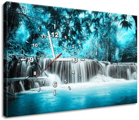 Gario Obraz s hodinami Vodopád v modré džungli Rozměry: 30 x 30 cm