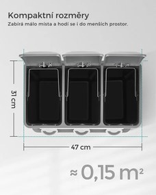 Koš na třídění odpadu SORT 24l (3x8l), šedá/bílá SongmicsHome