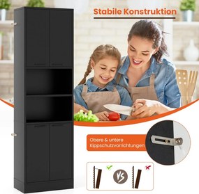 Costway 190 cm vysoká kuchyňská skříň, úložná vysoká s dvířky, černý