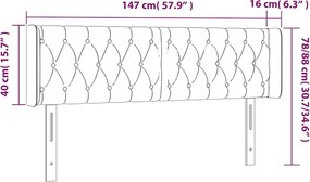 Čelo postele s LED tmavě hnědé 147 x 16 x 78/88 cm textil 3123573