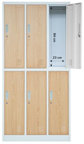 Plechová šatní skříň s 6 boxy IGOR, 900 x 1850 x 450 mm, Eco Design: bílá/ dub sonoma