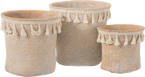 Béžový cementový květináč se střapci Boho S - Ø16*15,5 cm