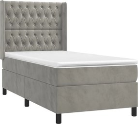 Box spring postel s matrací světle šedá 90x200 cm samet 3132837