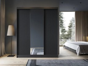Černá šatní skříň se zrcadlem a posuvnými dveřmi Prescco - 180 cm