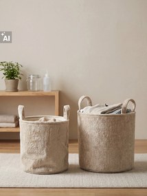 Sinsay - Úložný koš s hebkým povrchem a uchy - béžová