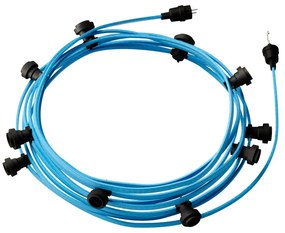 creative cables Hotový světelný řetěz LUMET 12,5 m je sestavený z 10 černých objímek, háčku a zástrčky Barva kabelu: Azurová - CM17