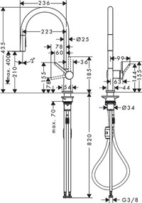 Hansgrohe M54, dřezová baterie Talis s výsuvnou sprškou, vzhled nerezavějící oceli 72800800