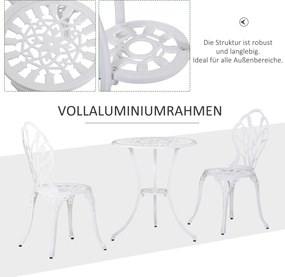Outsunny sedací souprava pro 2 osoby jídelní set zahradního nábytku se stolem a 2 židlemi, hliníková s otvorem pro slunečník, bílá pro balkon a teras…