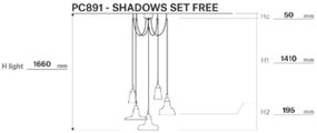 Závěsné svítidlo Brokis SHADOWS SET FREE PC891 Barva skla: Perleťově šedá- transparentní sklo, Barva el. vedení: Textilní kabel -  bílý, Dřevo: Americký ořech - voskovaný