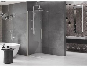 Mexen Velar, sprchová zástěna s posuvnými dveřmi Walk-in 150 x 200 cm, 8mm čiré sklo, broušená ocel, 871-150-000-03-97