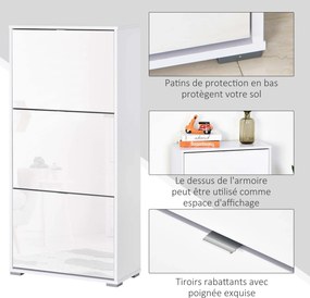 HOMCOM Skříň na boty s 3 výklopnými dvířky a 3 přihrádkami, dřevo 60L x 26Š x 124V cm, vysoce lesklá bílá
