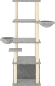 Škrabadlo pro kočky se sisalovými sloupky světle šedé 147 cm 171781