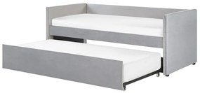 Sametová postel s přistýlkou 90 x 200 cm světle šedá TROYES Beliani