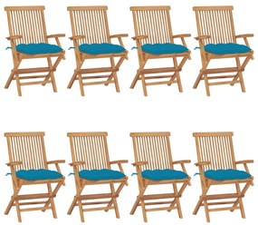 Zahradní židle se světle modrými poduškami 8 ks masivní teak,  3072908