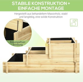 Zvýšený zahradní záhon Outsunny, dřevěný, tři úrovně, skleník s textilním podložením, květinový box na zeleninu 93x93x35 cm pro balkon, zahradu, truh…