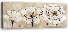 Obraz na plátně, Béžové květiny malované - 150x50 cm