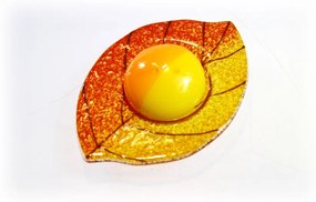 BDK-GLASS Skleněný svícínek LÍSTEK - oranžovo-ambrový Rozměr: 15x16cm