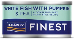 FISH4DOGS Konzerva pro psy Finest bílá ryba s dýní a hráškem 85 g