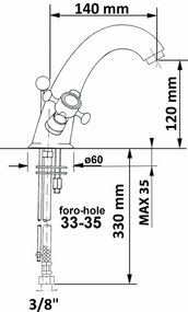 Reitano Rubinetteria ANTEA stojánková umyvadlová retro baterie vysoká s výpustí, chrom 3271