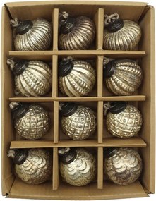 Sada 12 ks skleněných vánočních baněk ChicAnt champagne antik - Ø 5,5*6 cm