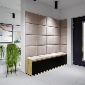 Eka Předsíňová stěna s čalouněnými panely Trinity 3 - Dub Artisan s černou / Tmavá krémová 2302