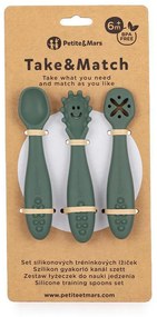 Petite & Mars Set 3 ks silikonových tréninkových lžiček Take&Match 6 m+ Petite&Mars Misty Green