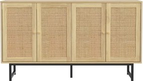 Aosom Komoda s ratanovým proplétáním, 4 dveře, nastavitelná police, kovové nohy, 140 x 39,5 x 80 cm, přírodní barva