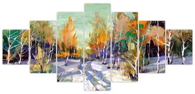 Obraz - Zasněžená cesta lesem, olejomalba (210x100 cm)