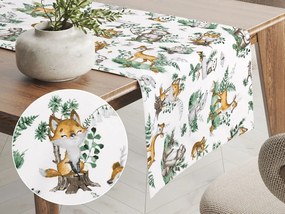 Biante Dětský bavlněný běhoun na stůl Sandra SA-459 Lesní zvířátka na bílém 20x140 cm