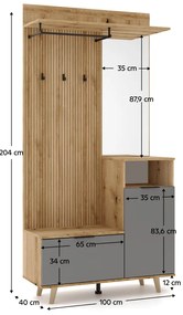 Kondela Předsíňová sestava, dub evoke/grafit, NODRI