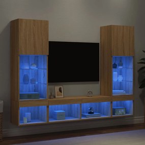 5dílná obývací stěna s LED dub sonoma kompozitní dřevo 3216692
