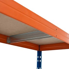 Kovový regál RIVET PRO 180x150x60 DTD dřevotříska 4 úrovně modro-oranžová