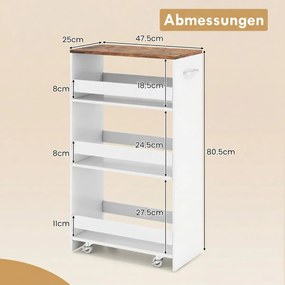 Costway 25 cm Slim Kitchen Cart 4 Tier Rolling Storage Cart White a Rustic Brown