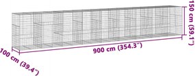 Gabionový koš s víkem 900 x 100 x 150 cm pozinkované železo 3295221