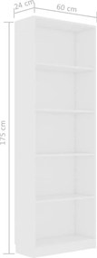 vidaXL Knihovna s 5 policemi 60 x 24 x 175 cm dřevotříska [800882] Barva: Betonová šedá