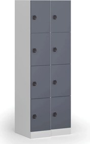 Šatní skříňka S1 s úložnými boxy, 4 boxy, 1850 x 300 x 500 mm, kódový zámek, béžové dveře