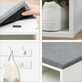 Předsíňový věšák s botníkem a sedákem Vasagle Jungo 100 cm bílý/šedý